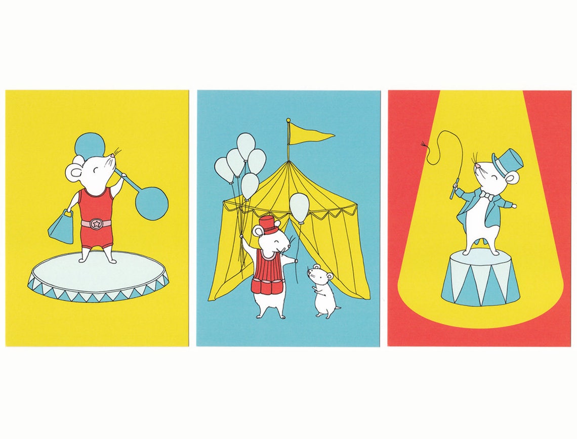 Circus Mice Print Trio of 5x7 Prints - Etsy