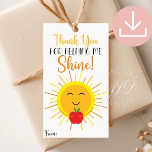 Teacher Appreciation Printable Tag, Sun Thank You Tags, Teacher ...