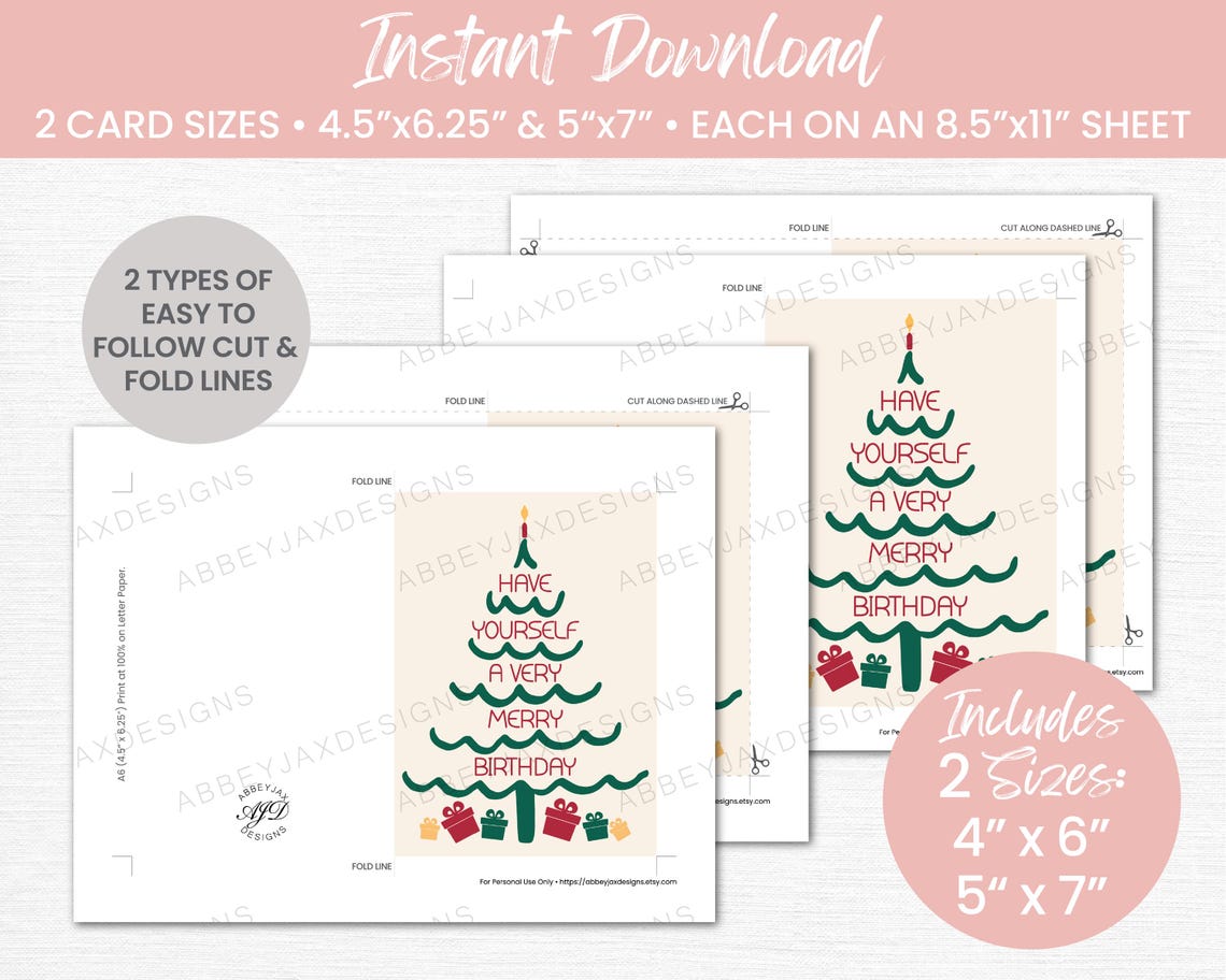 Very Merry Birthday Card, Born in December Birthday Card, Printable ...