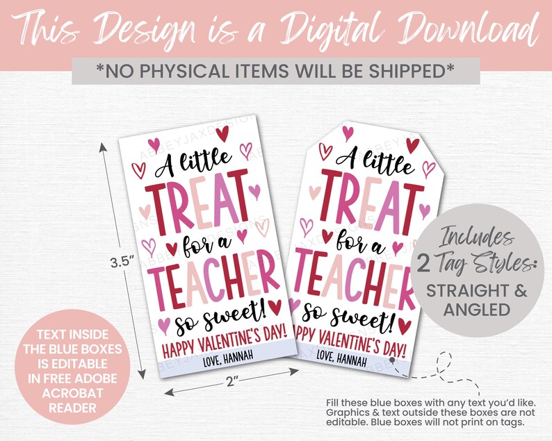 Valentine's Day Teacher Gift Tag, A Little Treat Tag, Teacher ...