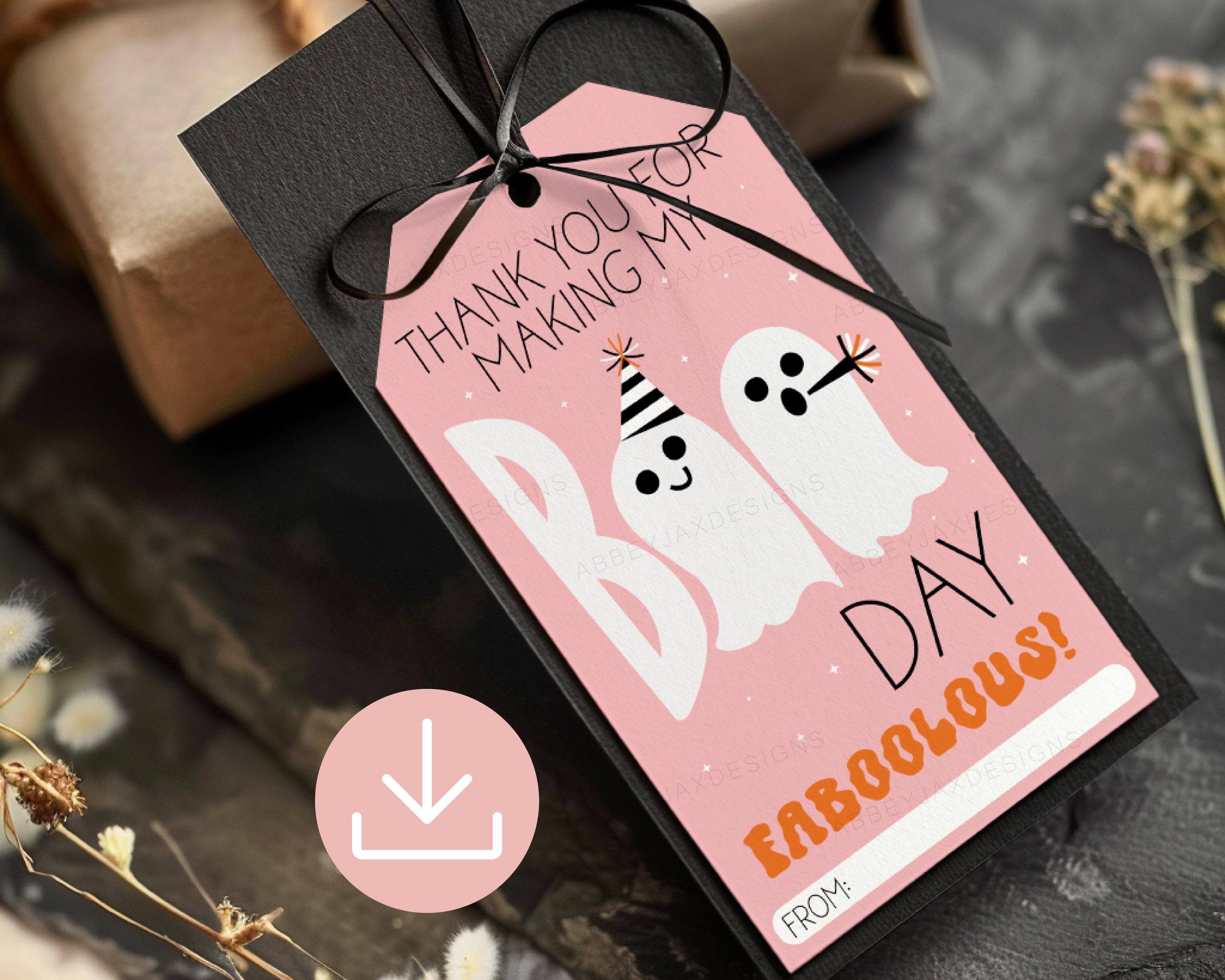 Boo Halloween Gift Tag, Pink Halloween Treat Bag Tag, Ghost Birthday ...