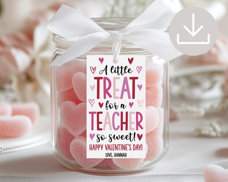 Valentine's Day Teacher Gift Tag, A Little Treat Tag, Teacher ...