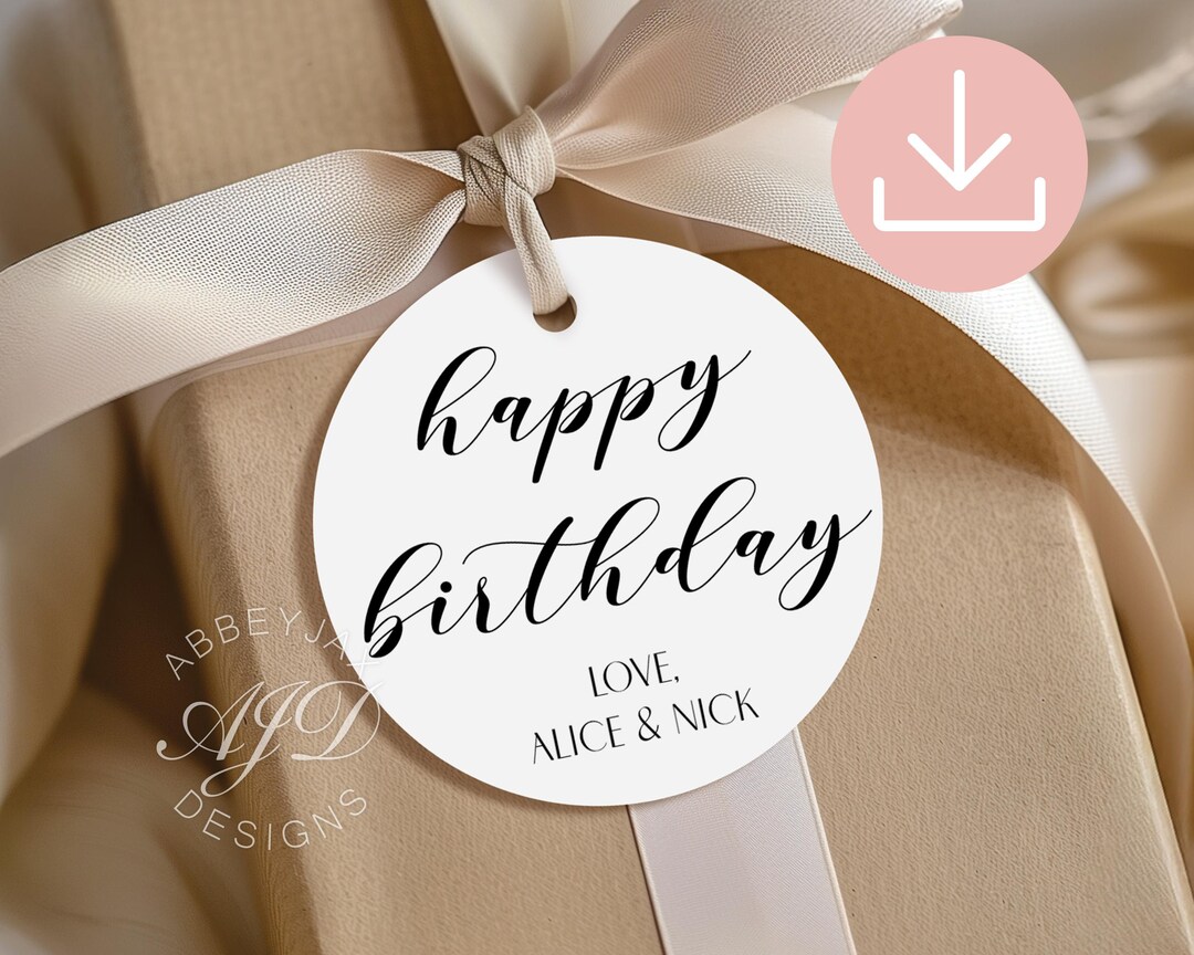Happy Birthday Round Tag, Personalized Birthday Tags, Minimalist ...