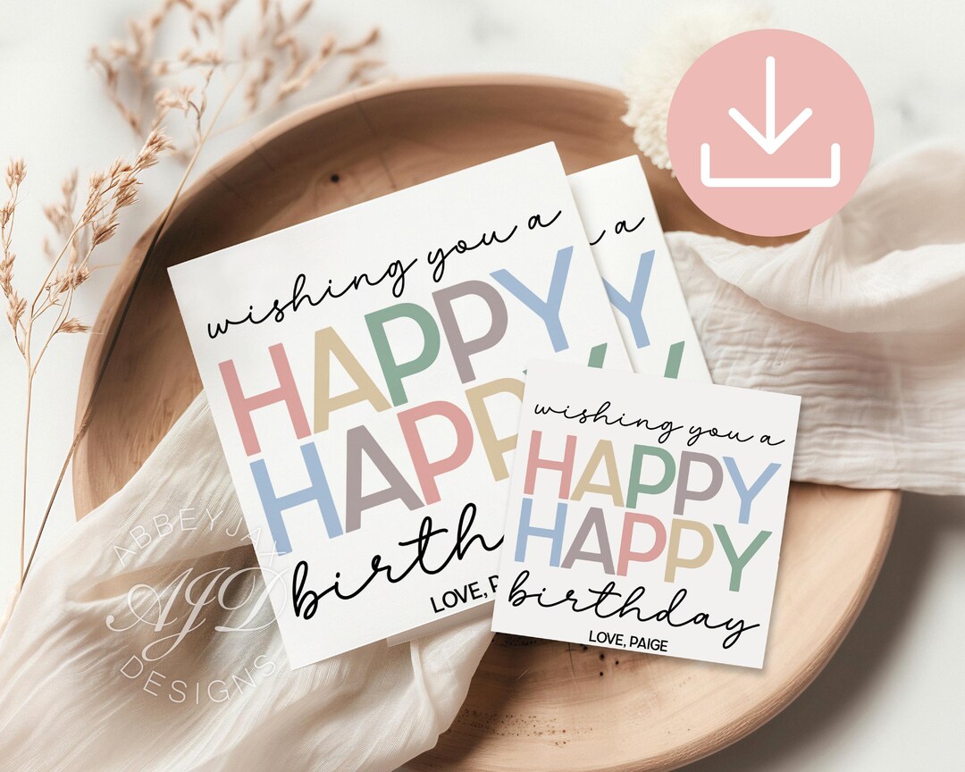 Birthday Cookie Tags, Printable Birthday Tag Square, Happy Birthday ...