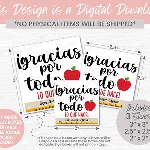 Spanish Thank You Tags, Printable Teacher Appreciation Week, Teacher ...