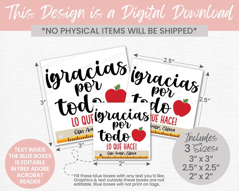 Spanish Thank You Tags, Printable Teacher Appreciation Week, Teacher ...