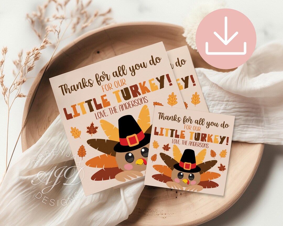 Little Turkey Cookie Tag Printable, Fall Thank You Tag, Teacher ...