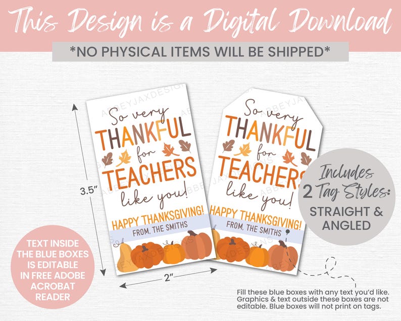 Teacher Thanksgiving Gift Tags, Fall Class Gift Tag, Printable Teacher ...