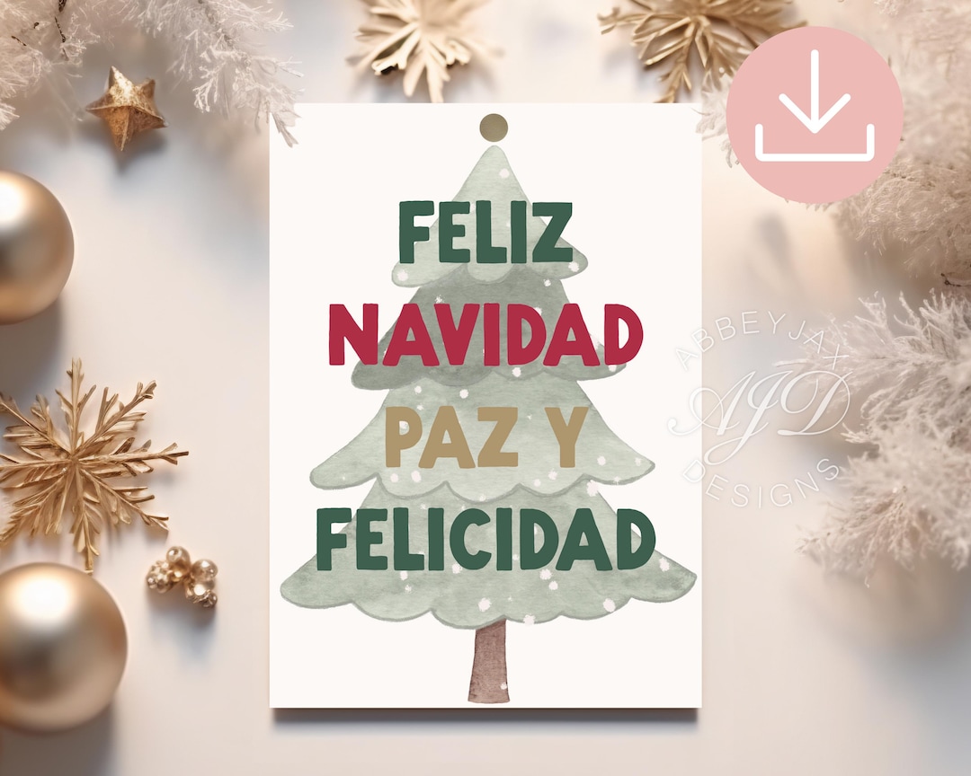 Feliz Navidad Printable Card, Spanish Christmas Cards, Feliz Navidad ...