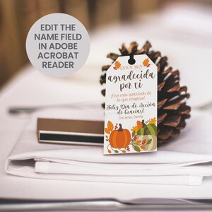 Editable Spanish Thanksgiving Favor Tag, Printable Spanish Thankful ...