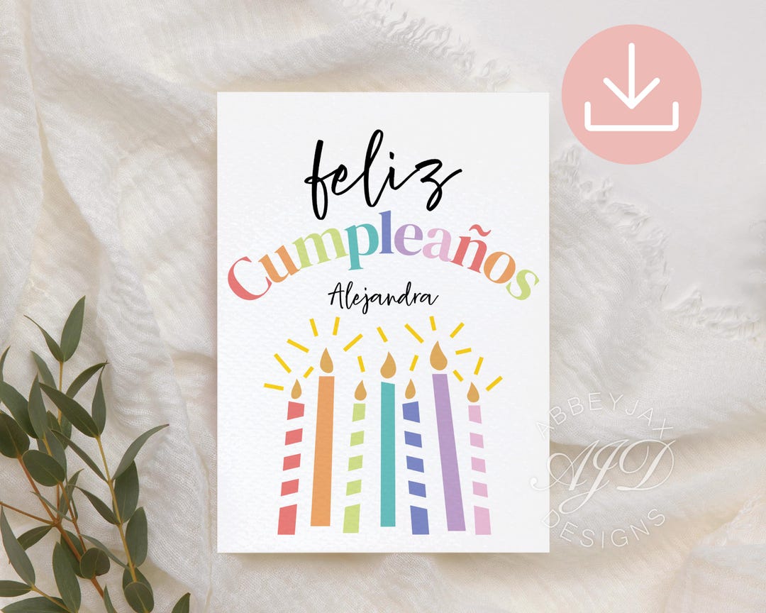 Spanish Happy Birthday Card Editable, Feliz Cumpleaños Tarjetas, Candle ...