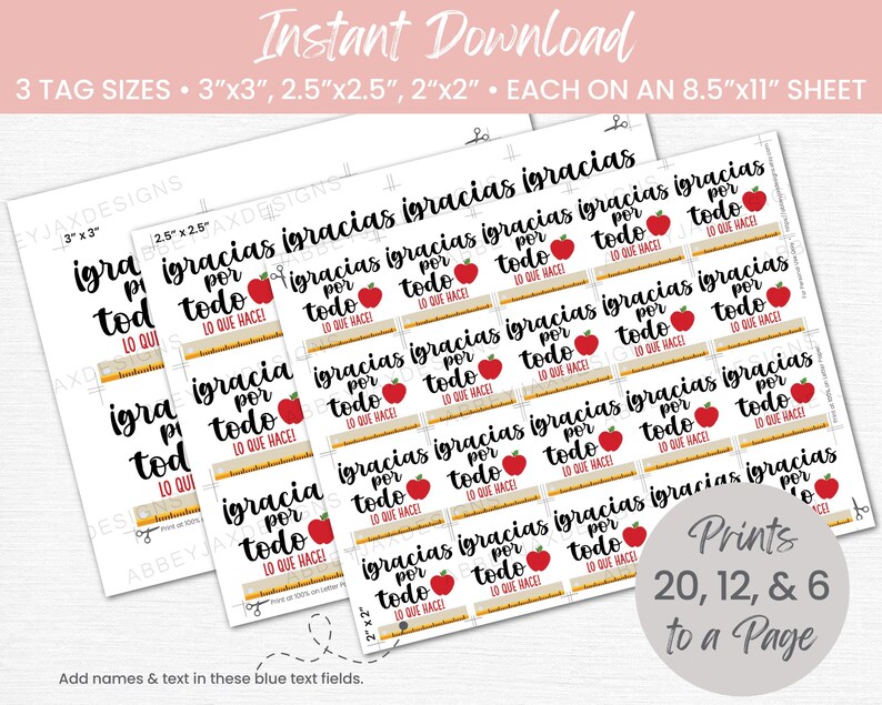 Spanish Thank You Tags, Printable Teacher Appreciation Week, Teacher ...