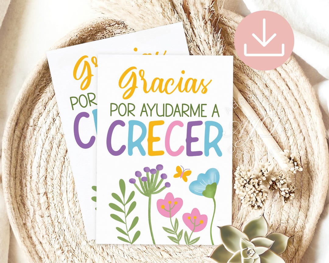 Spanish Thank You Cards, Gracias Por Ayudarme A Crecer, Teacher Appreciation Greeting Card ...
