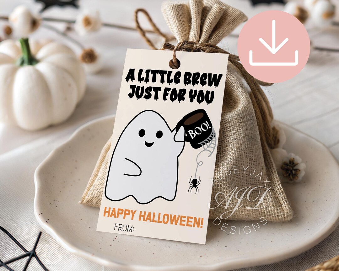 Halloween Coffee Gift Tag, A Little Brew Just for You Printable Gift ...