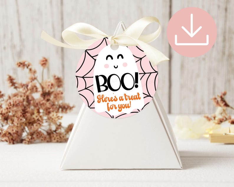 Boo Heres A Treat for You Labels, Pink Halloween Gift Tag Printable ...