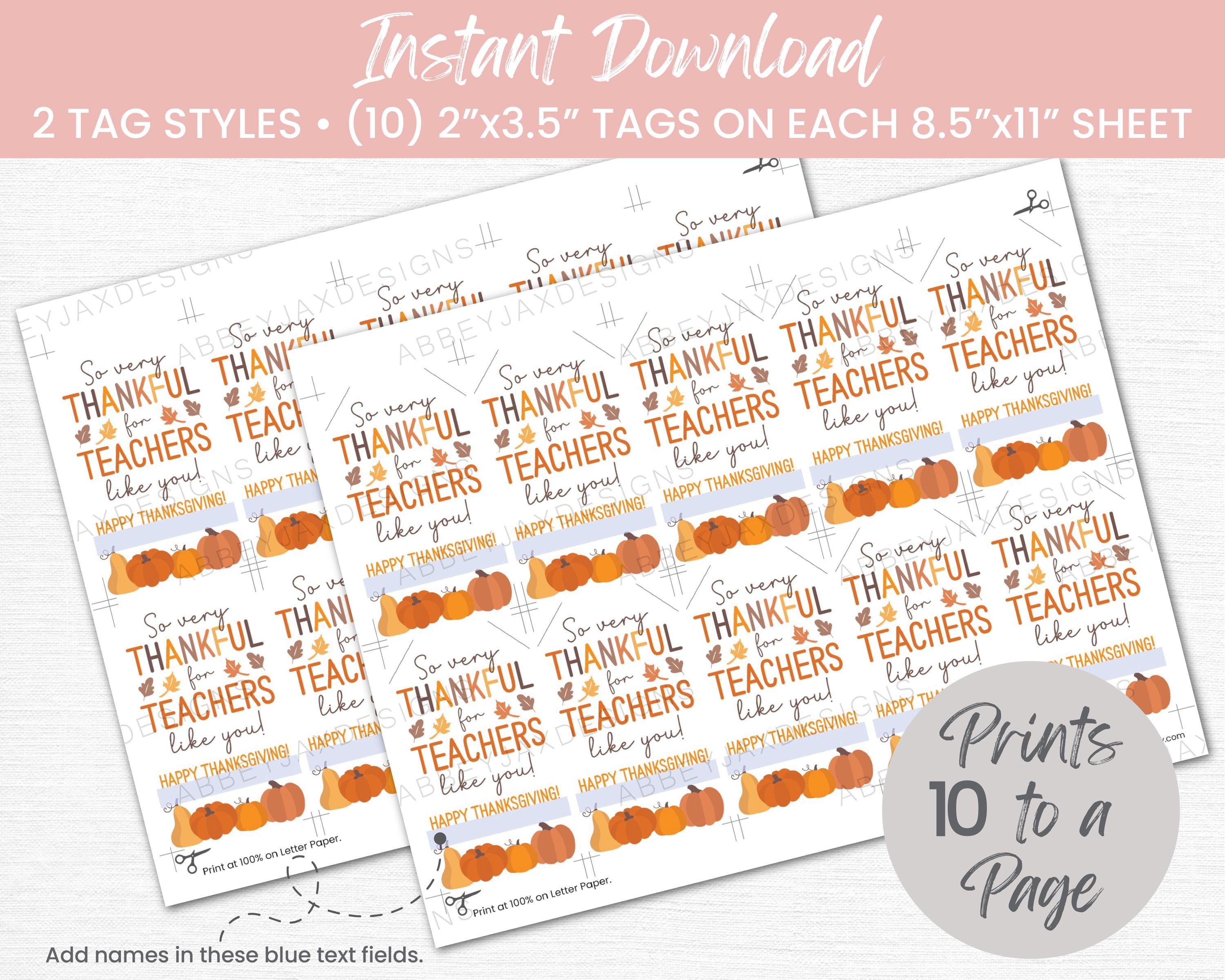 Teacher Thanksgiving Gift Tags, Fall Class Gift Tag, Printable Teacher ...