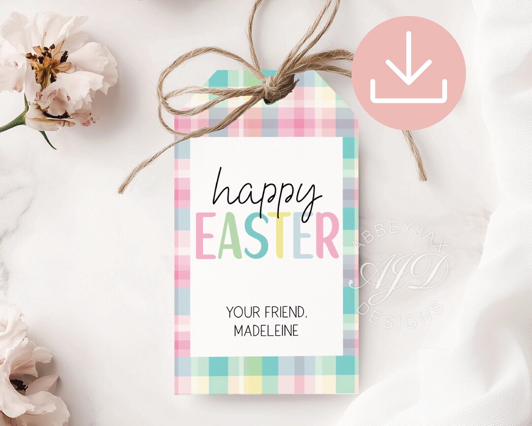 Printable Happy Easter Gift Tags, Plaid Easter Basket Tag, Editable ...