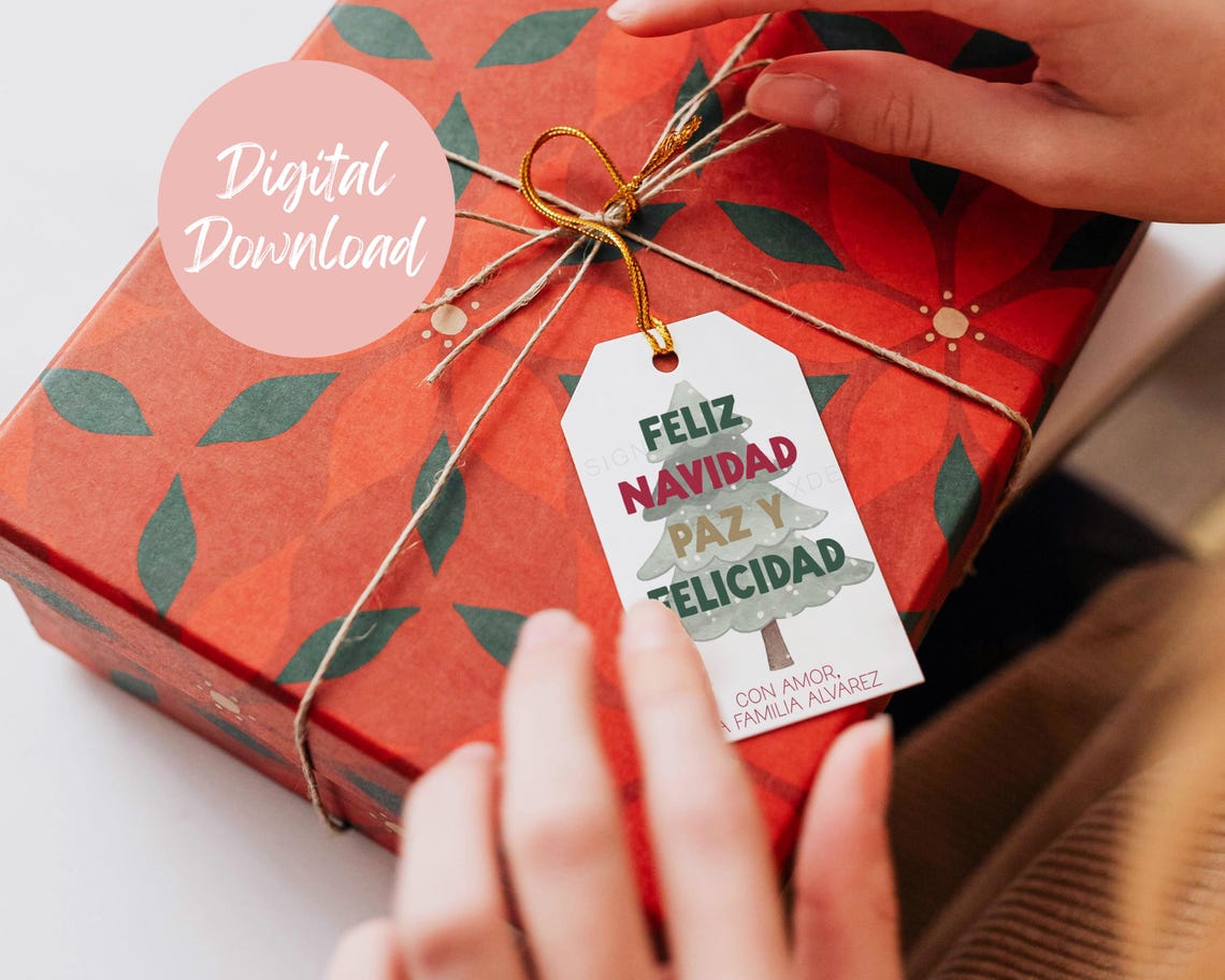 Feliz Navidad Printable Tag, Spanish Christmas Tags, Editable Holiday ...
