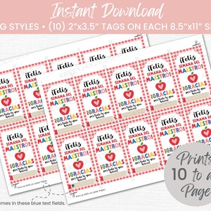 Spanish Thank You Tags, Printable Teacher Appreciation Week, Teacher ...