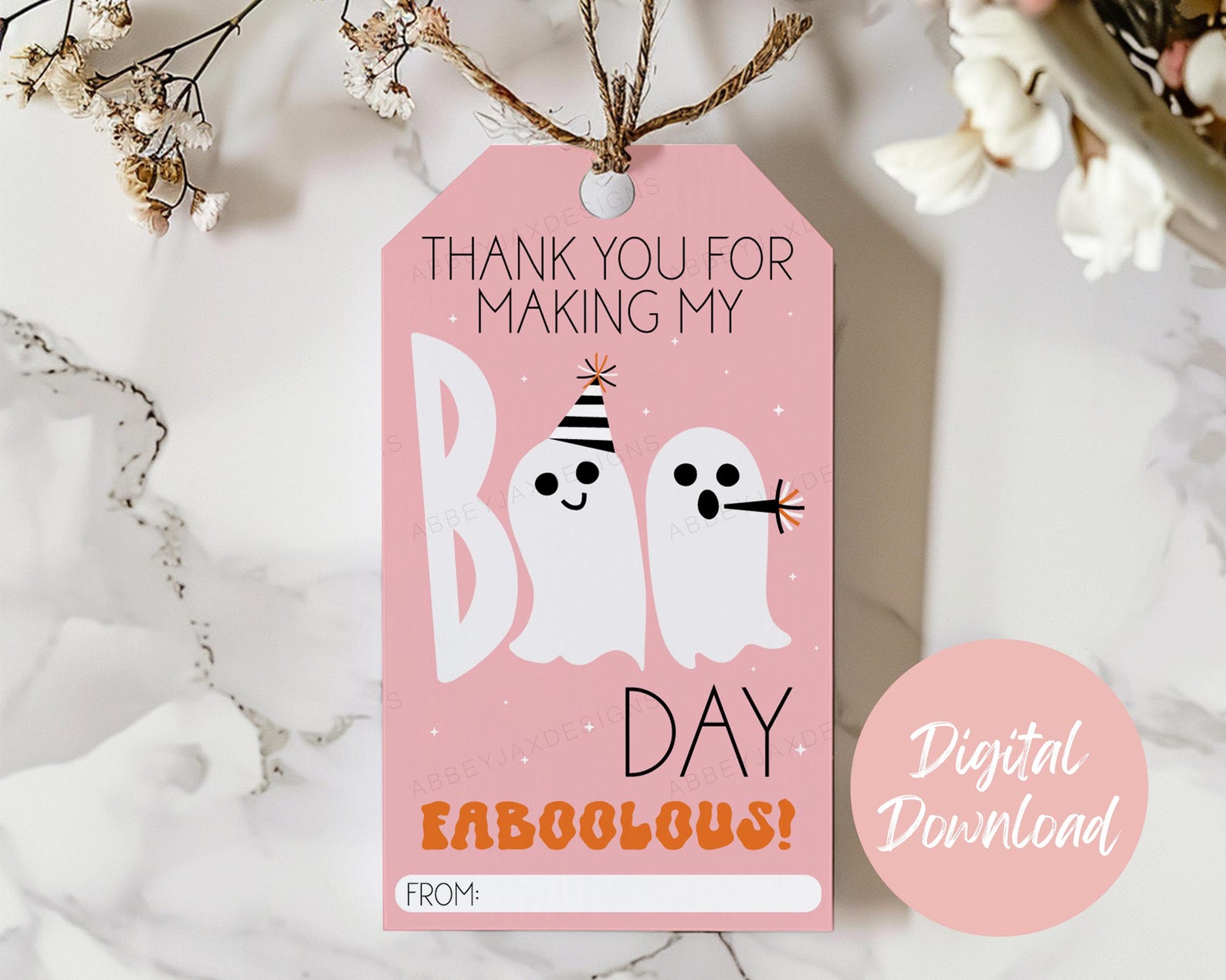 Boo Halloween Gift Tag, Pink Halloween Treat Bag Tag, Ghost Birthday ...