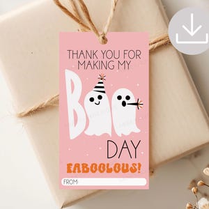 Boo Halloween Gift Tag, Pink Halloween Treat Bag Tag, Ghost Birthday ...