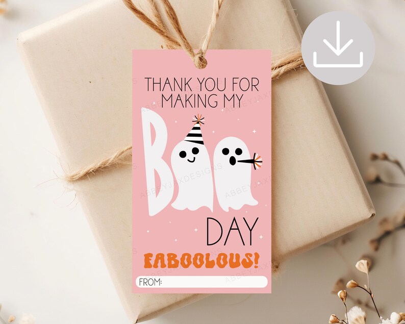 Boo Halloween Gift Tag, Pink Halloween Treat Bag Tag, Ghost Birthday ...