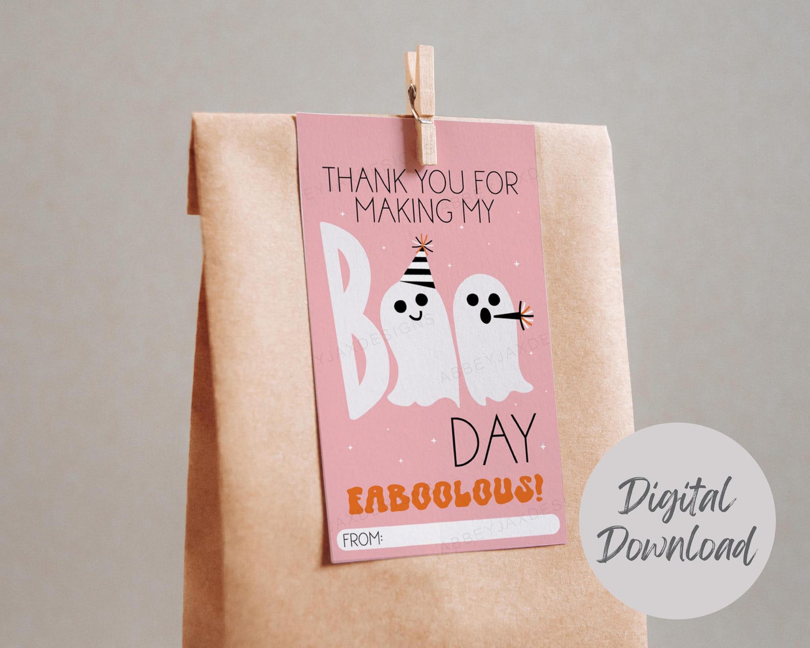 Boo Halloween Gift Tag, Pink Halloween Treat Bag Tag, Ghost Birthday ...