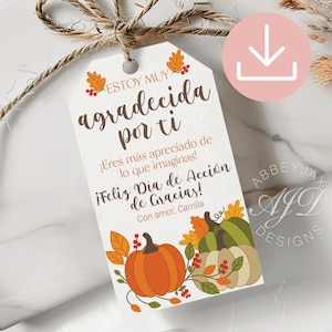 Editable Spanish Thanksgiving Favor Tag, Printable Spanish Thankful ...
