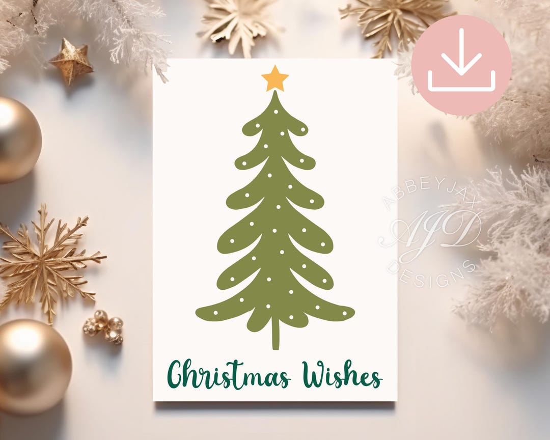 Christmas Wishes Card, Minimalist Christmas Tree Card, Simple Christmas ...