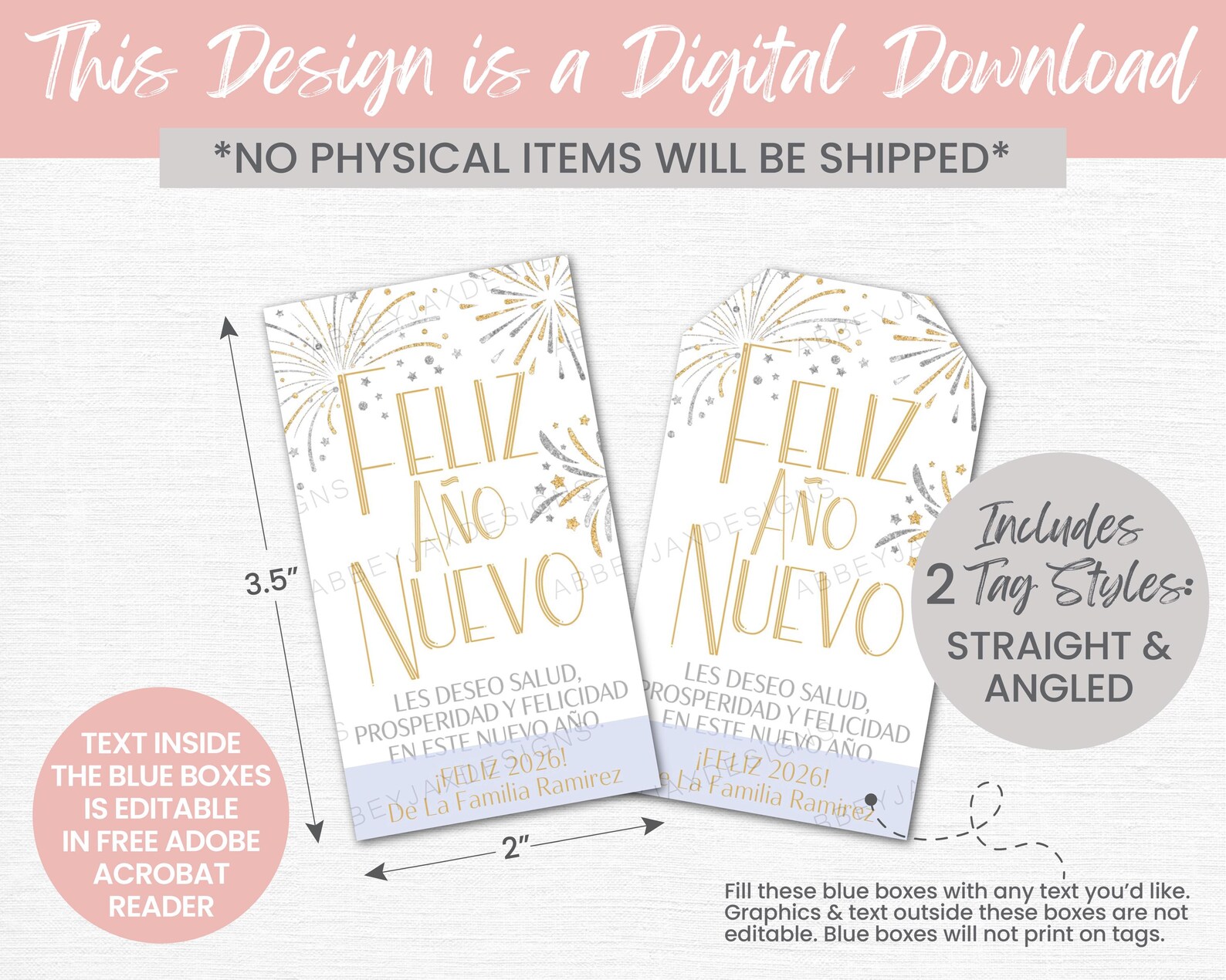 Happy New Year Spanish Tag, Feliz Año Nuevo, Happy New Year Gift Tag ...