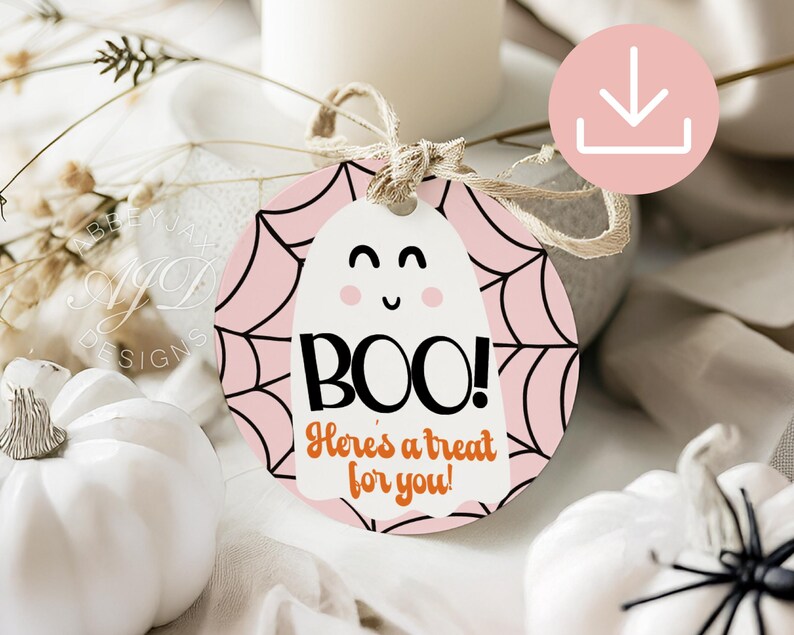 Boo Heres A Treat for You Labels, Pink Halloween Gift Tag Printable ...