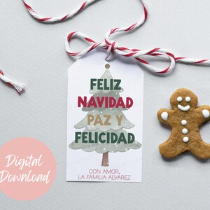 Feliz Navidad Printable Tag, Spanish Christmas Tags, Editable Holiday ...