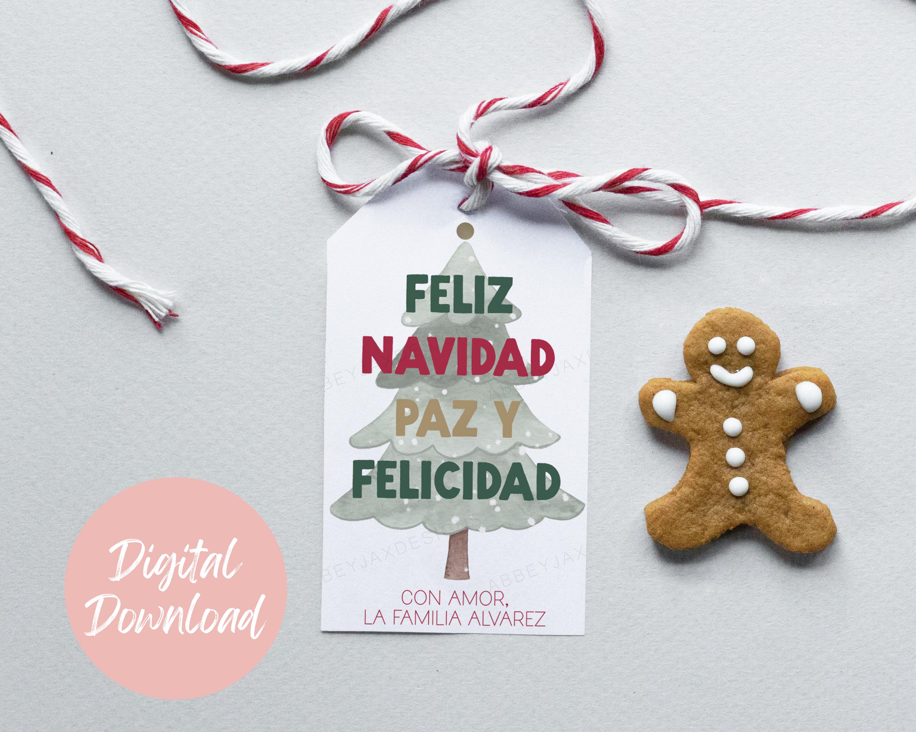 Feliz Navidad Printable Tag, Spanish Christmas Tags, Editable Holiday ...