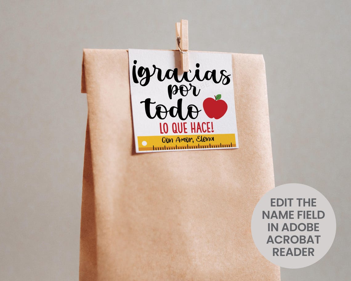 Spanish Thank You Tags, Printable Teacher Appreciation Week, Teacher ...