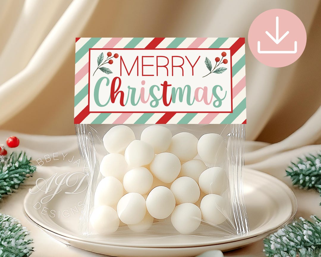 Merry Christmas Treat Bag Toppers, Christmas Classroom Favors ...