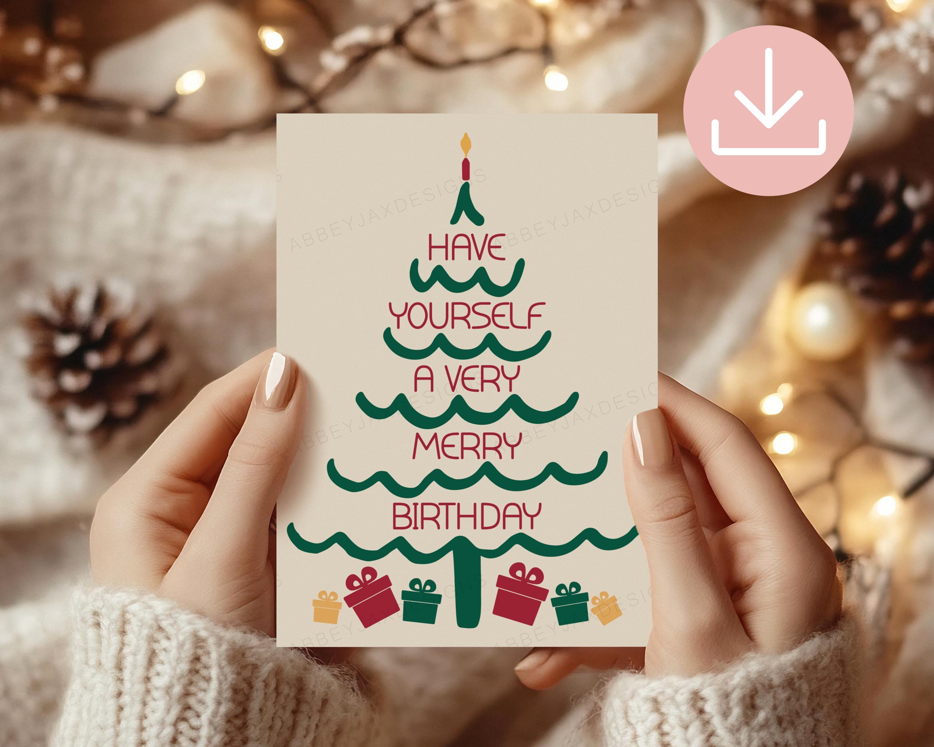 Very Merry Birthday Card, Born in December Birthday Card, Printable ...