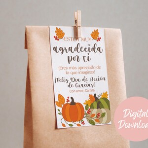 Editable Spanish Thanksgiving Favor Tag, Printable Spanish Thankful ...