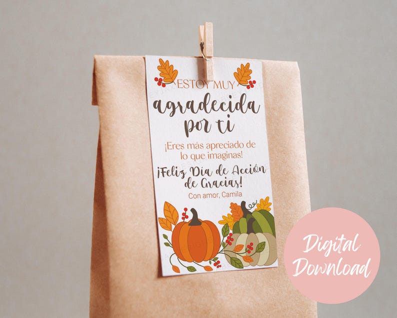 Editable Spanish Thanksgiving Favor Tag, Printable Spanish Thankful ...