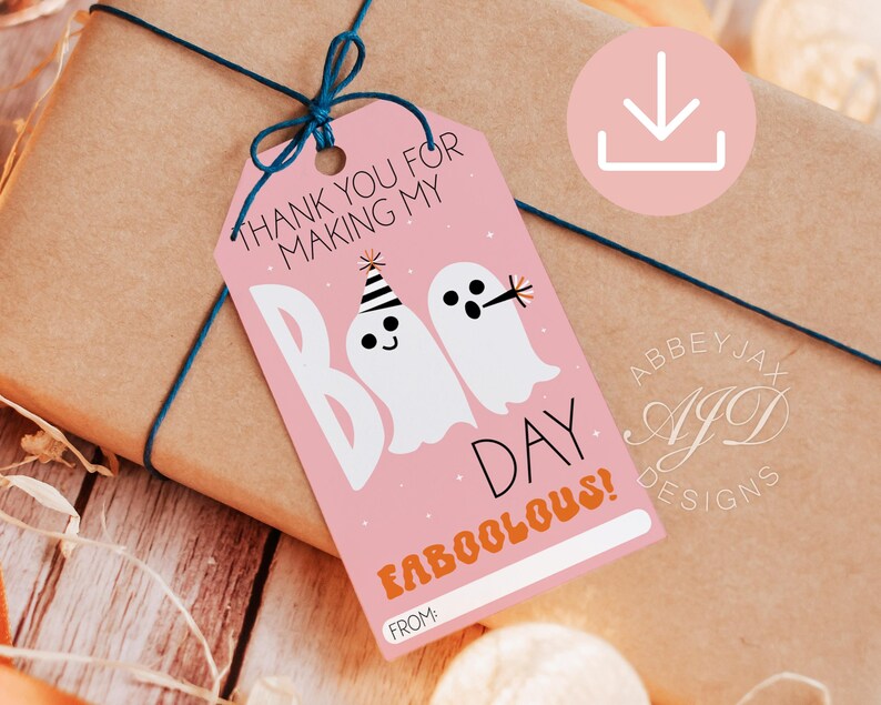 Boo Halloween Gift Tag, Pink Halloween Treat Bag Tag, Ghost Birthday ...