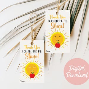 Teacher Appreciation Printable Tag, Sun Thank You Tags, Teacher ...