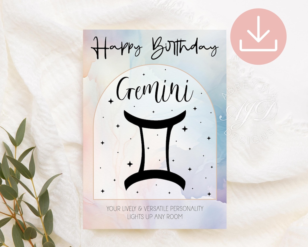 Gemini Birthday Card, Astrology Birthday Card, Zodiac Sign Greeting ...