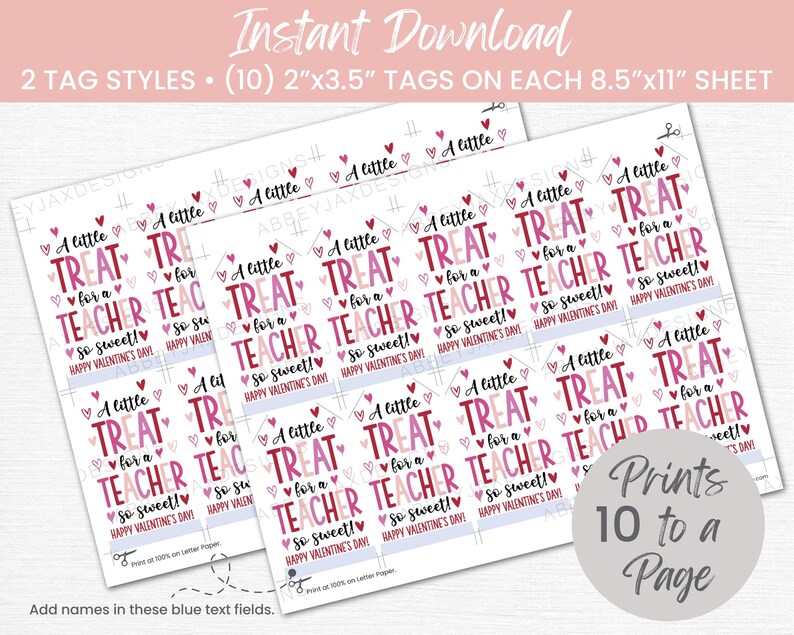 Valentine's Day Teacher Gift Tag, A Little Treat Tag, Teacher ...