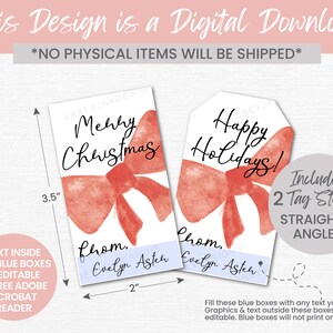 Editable Christmas Favor Tags, Red Bow Christmas Tags, Merry Christmas ...