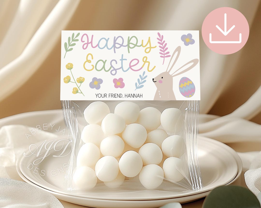 Happy Easter Bag Topper, Easter Bag Topper Printable, Bunny Party Favor ...
