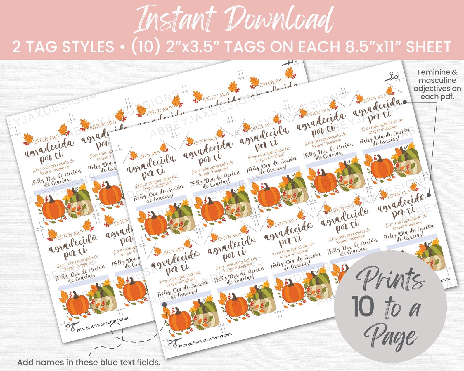 Editable Spanish Thanksgiving Favor Tag, Printable Spanish Thankful ...