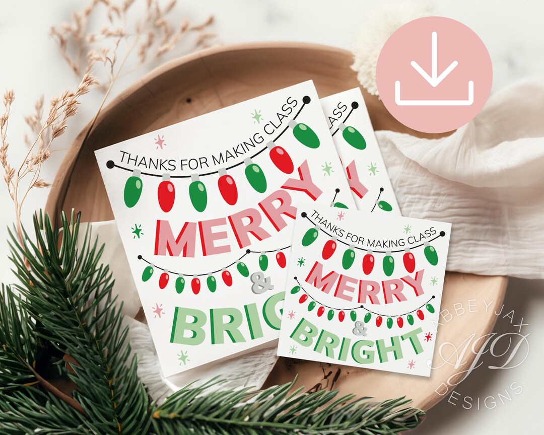 Teacher Christmas Gift Tag Printable, Merry and Bright Tag, Holiday ...