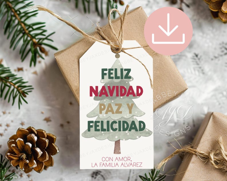 Feliz Navidad Printable Tag, Spanish Christmas Tags, Editable Holiday ...