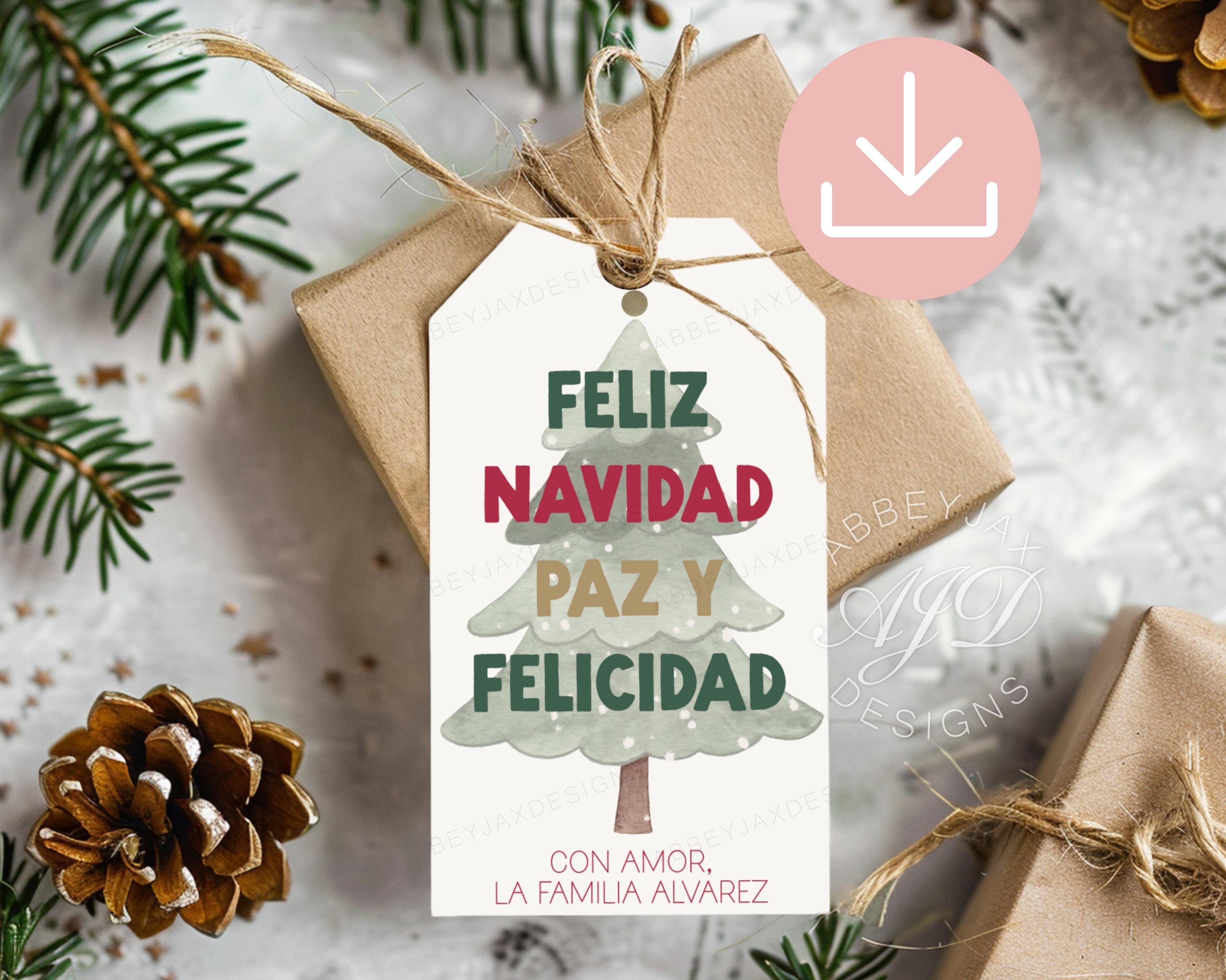 Feliz Navidad Printable Tag, Spanish Christmas Tags, Editable Holiday ...