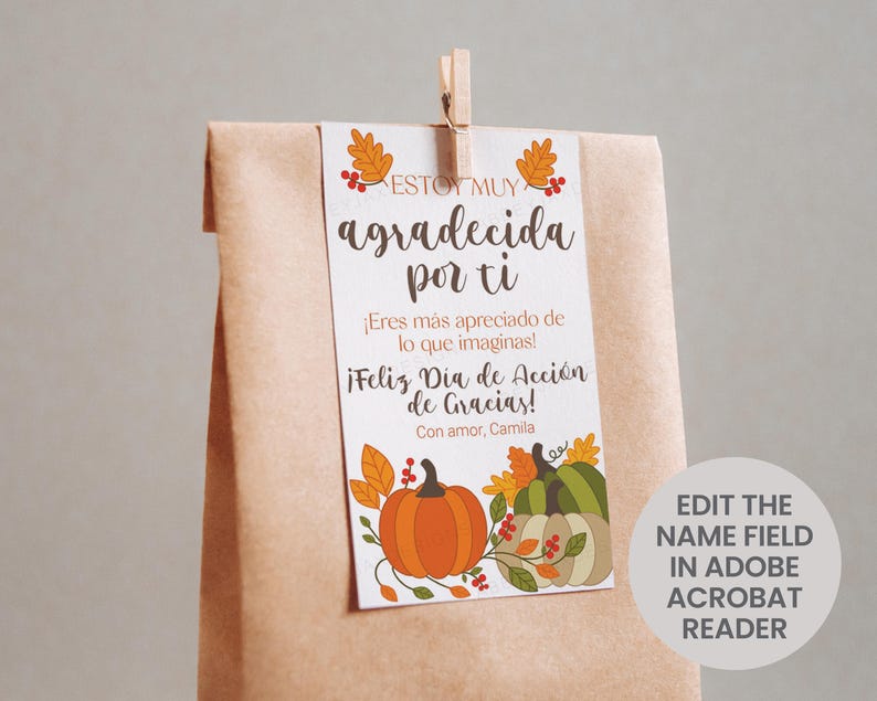 Editable Spanish Thanksgiving Favor Tag, Printable Spanish Thankful ...