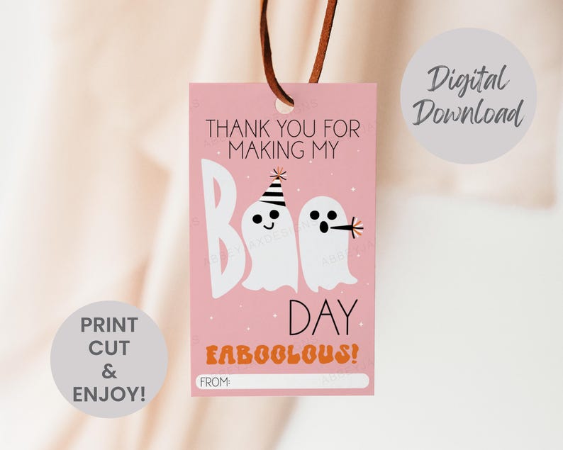 Boo Halloween Gift Tag, Pink Halloween Treat Bag Tag, Ghost Birthday ...
